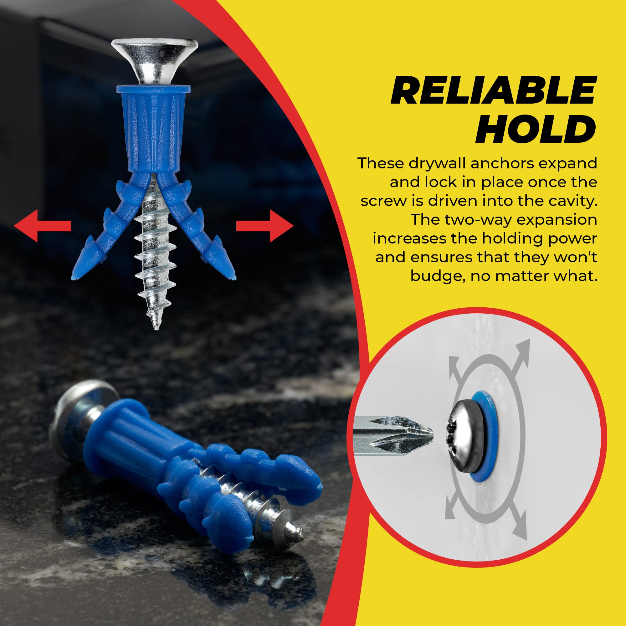 Qualihome Drywall Anchors Premium Quality Ribbed Lightweight Plastic Anchors for Hollow Walls β Wall Hanging Anchor Kit for Pictures, Artwork & Light Duty Anchoring Application (#10-12 x 1")