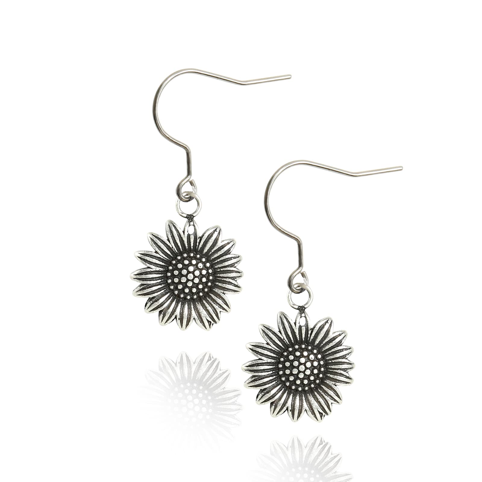 Titanium Vintage Sunflower Drop Earrings For Women, Stainless Steel Flower Dangle Earrings Charms, Pure Titanium Hook Hypoallergenic For Sensitive Ear