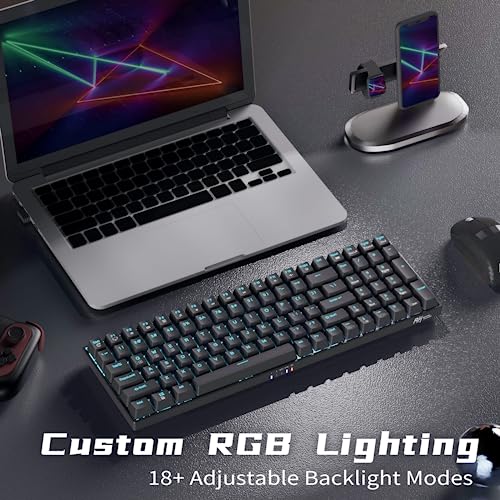 RK ROYAL KLUDGE RK100 2.4G Wireless/Bluetooth/Wired RGB Mechanical Keyboard, 100 Keys 3 Modes Connectable Hot Swappable Brown Switch Gaming Keyboard for Win/Mac