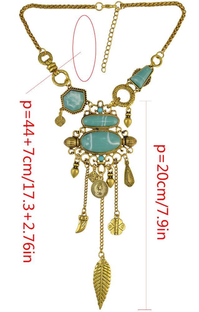 Shineland Bohemian Exaggerate Turquoise Big Alloy Pendant Necklace Women Statement Jewelry (Style # 2 ANTI GOLD)