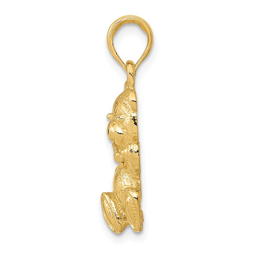 Solid 14k Yellow Gold Teddy Bear Pendant Charm - 23mm x 11mm