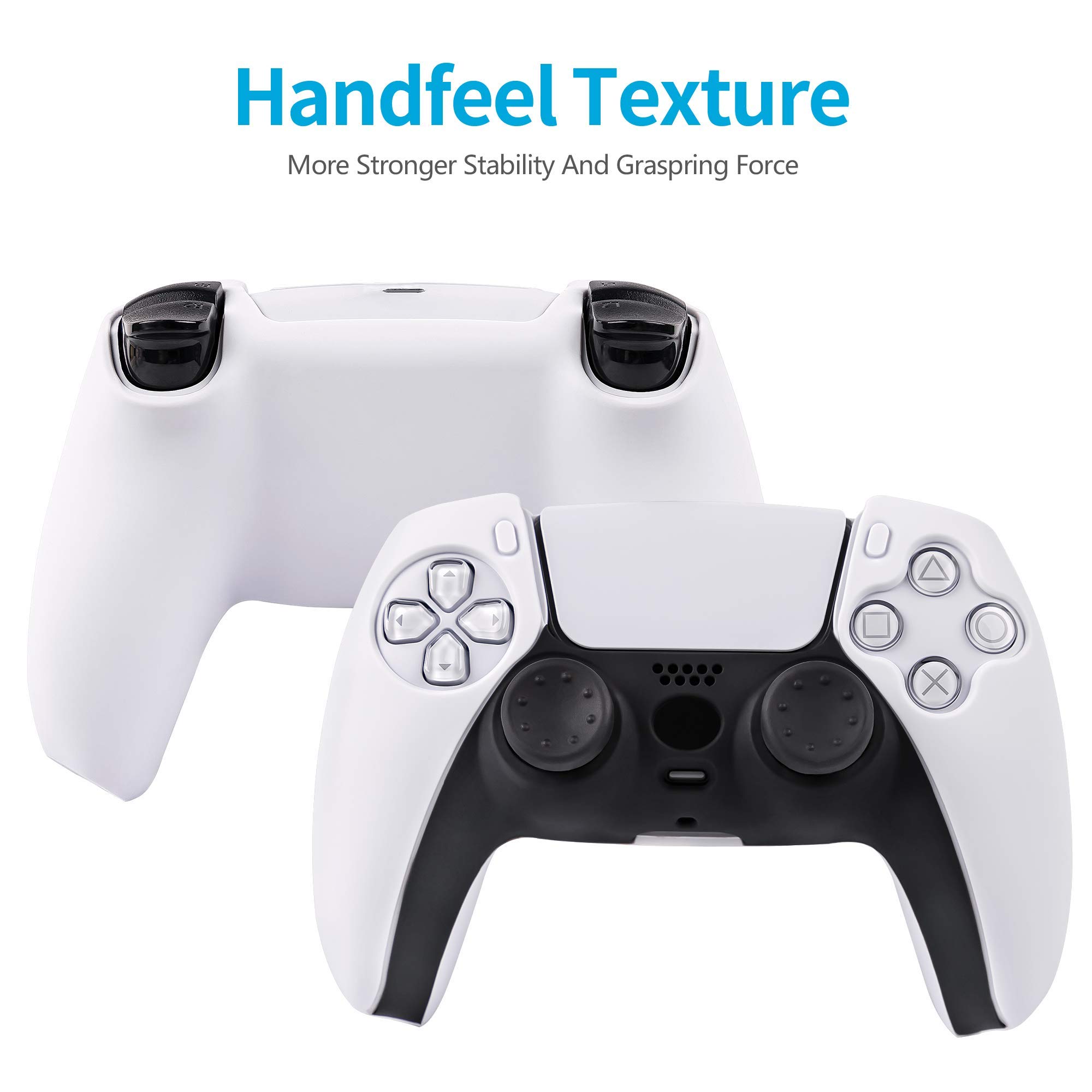 PS5 Controller Grip Cover, CHIN FAI Anti-Slip Silicone Skin Protective Cover Case for PlayStation 5 DualSense Wireless Controller with 6 Thumb Grip Caps (New White)