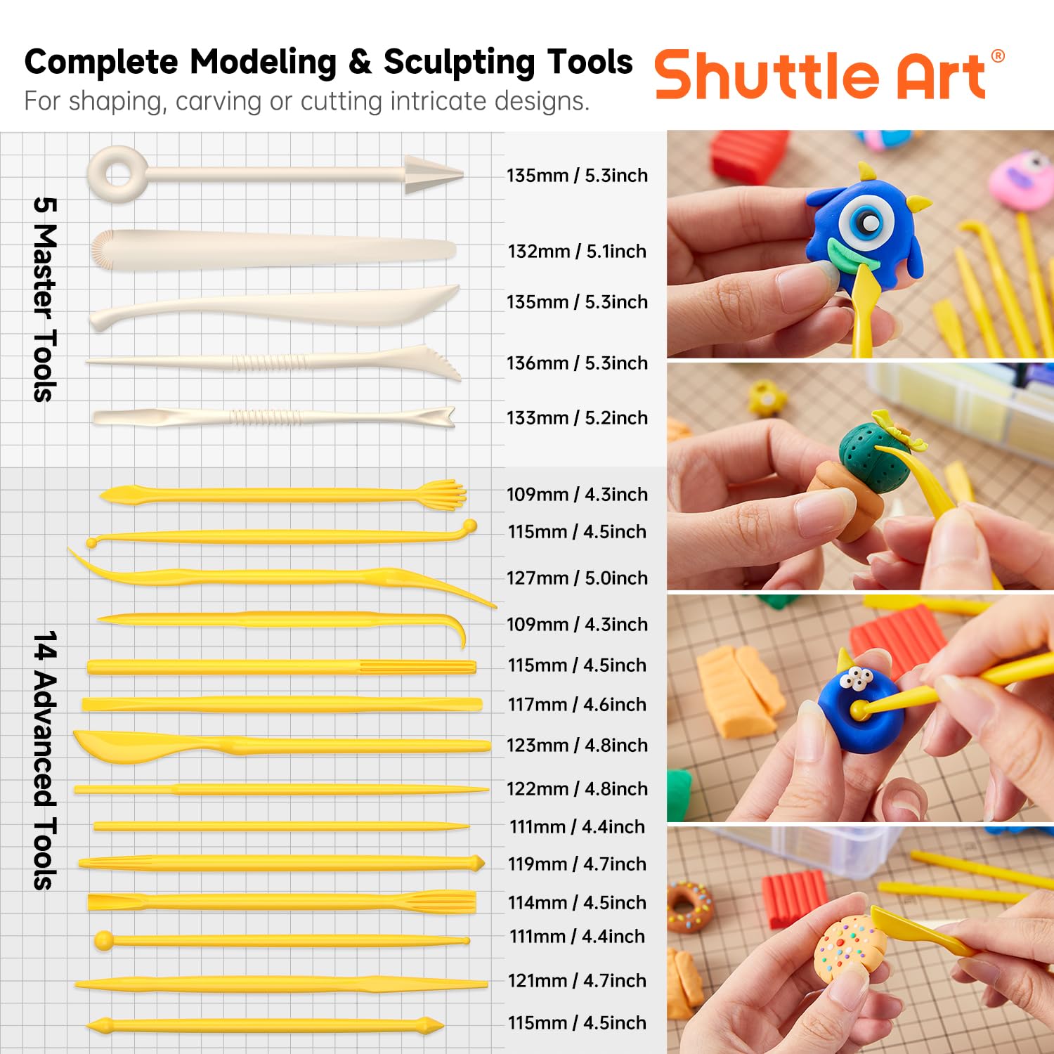 Polymer Clay, Shuttle Art 57 Colors Oven Bake Modeling Clay, Creative Clay Kit with 19 Clay Tools and 10 Kinds of Accessories, Non-Toxic, Non-Sticky, Ideal DIY Art Craft Clay Gift for Kids Adultsā¦