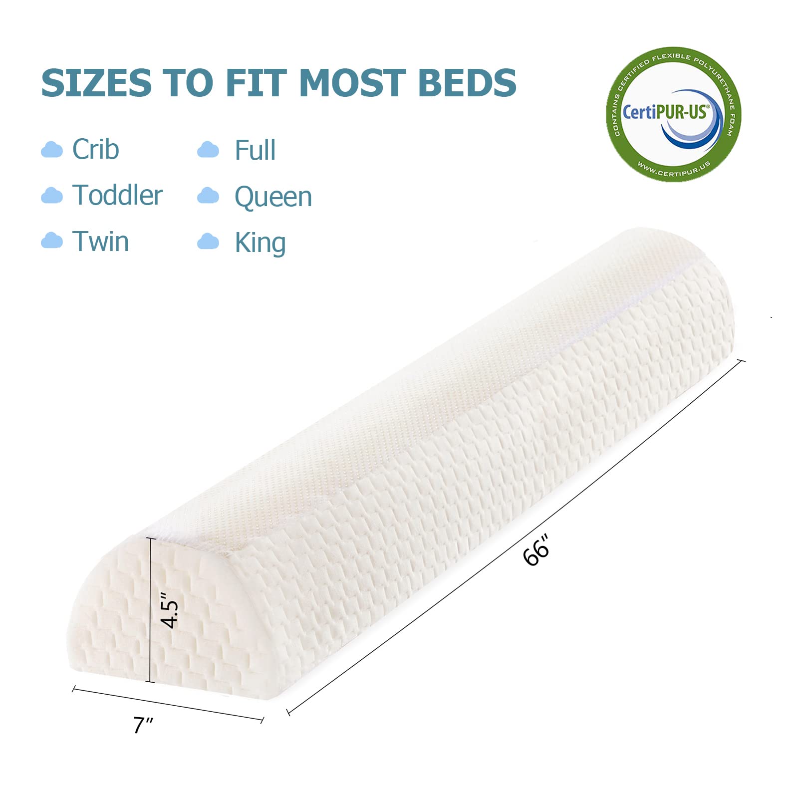 UBBCARE 66 Inches Extra Long Bed Rail, Memory Foam Rail Guard, Designed with Non-Slip Dot and 2 Strips, Washable Cover, Bed Rail for Baby, Toddlers, Kids, Fit for Twin, Full, Queen Size Bed