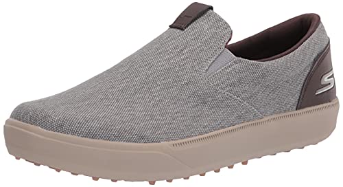 Skechers Men's Drive 4 Course Relaxed Fit Canvas Slip on Golf Shoe, Brown, 10.5
