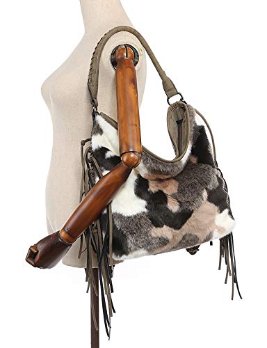SHOMICO Fur Hobo Bag Fringe Purse for Women Boho shoulder Big (Fur Camouflage)