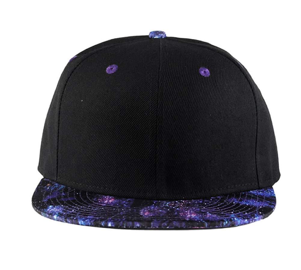 Quanhaigou Purple Galaxy Snapback Hat Unisex Trucker Hat Hip Hop Plaid Flat Bill Brim Adjustable Baseball Cap, Black Purple, One Size
