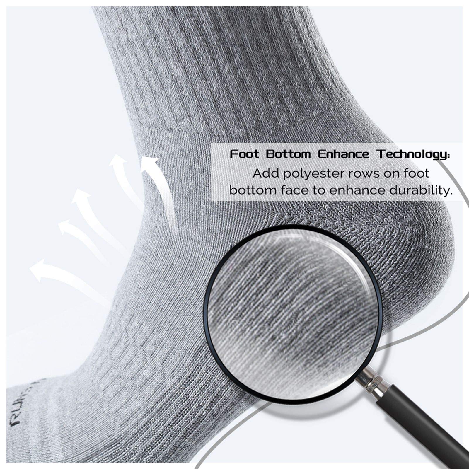 RSZ Men’s Cotton Moisture Wicking Control Breathable Performance Athletics Cushioned Crew Socks(DarkGray L)