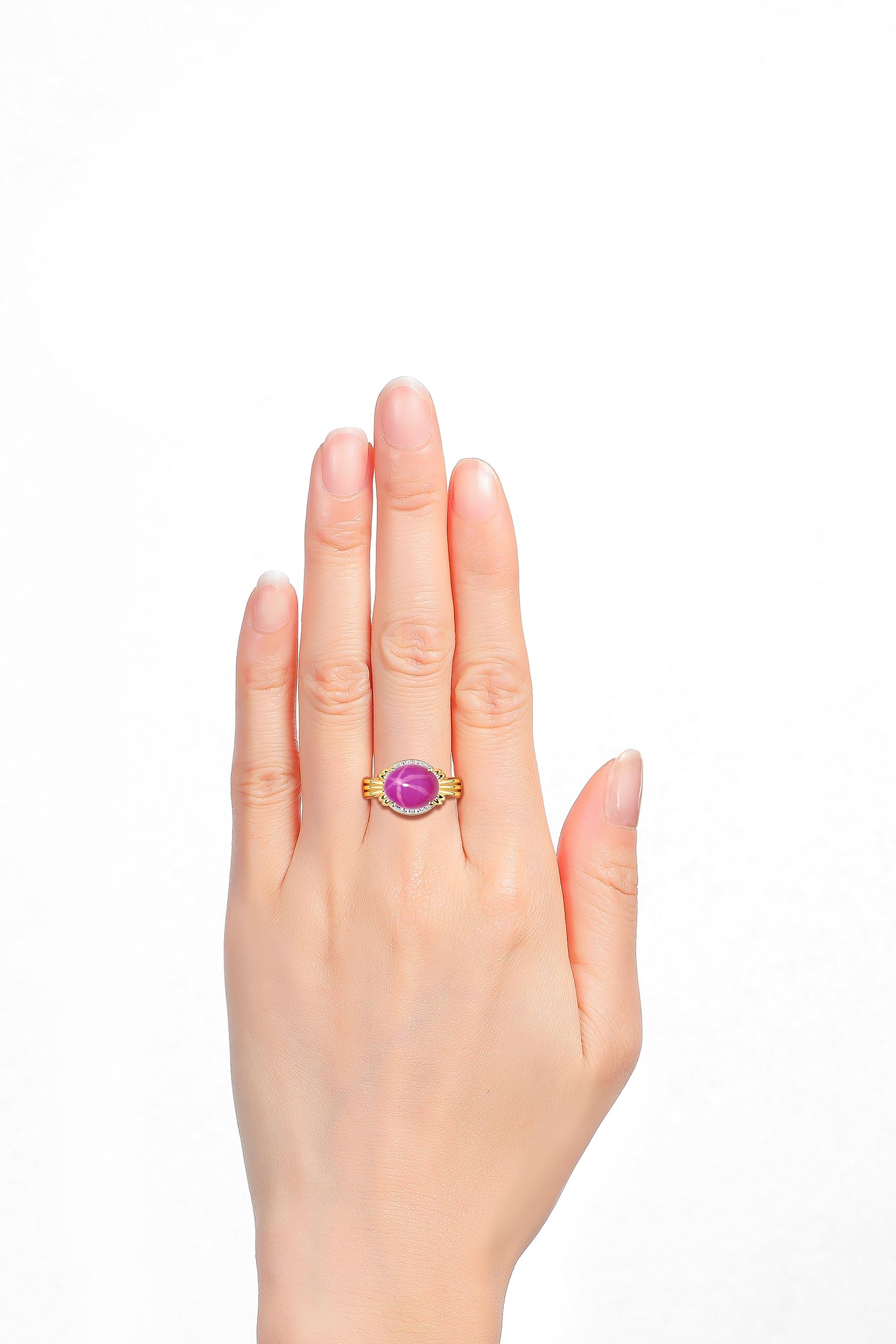 Rylos Rings for Women 14K Gold Plated Silver Ring 12X10MM Gemstone & Diamonds Great Ring for Middle or Pointer Finger Star Ruby Jewelry Size 12