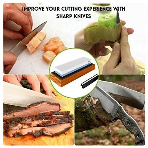RT Essentials Premium Whetstone Knife Sharpening Stone 1000/6000 grit| Non-slip Bamboo Wood Base| Angle Guide| Flattening Stone- Best Tool For Razor sharp Kitchen/Butcher/Pocket/Chef Knives and Blades