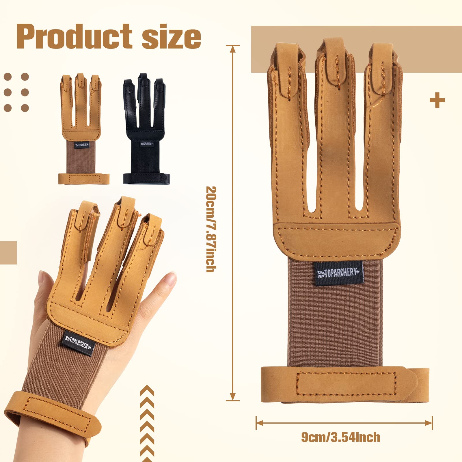 RMISODO 2 Pieces Archery Glove 3 Finger Leather Hand Finger Protector Guard for Shooting Hunting
