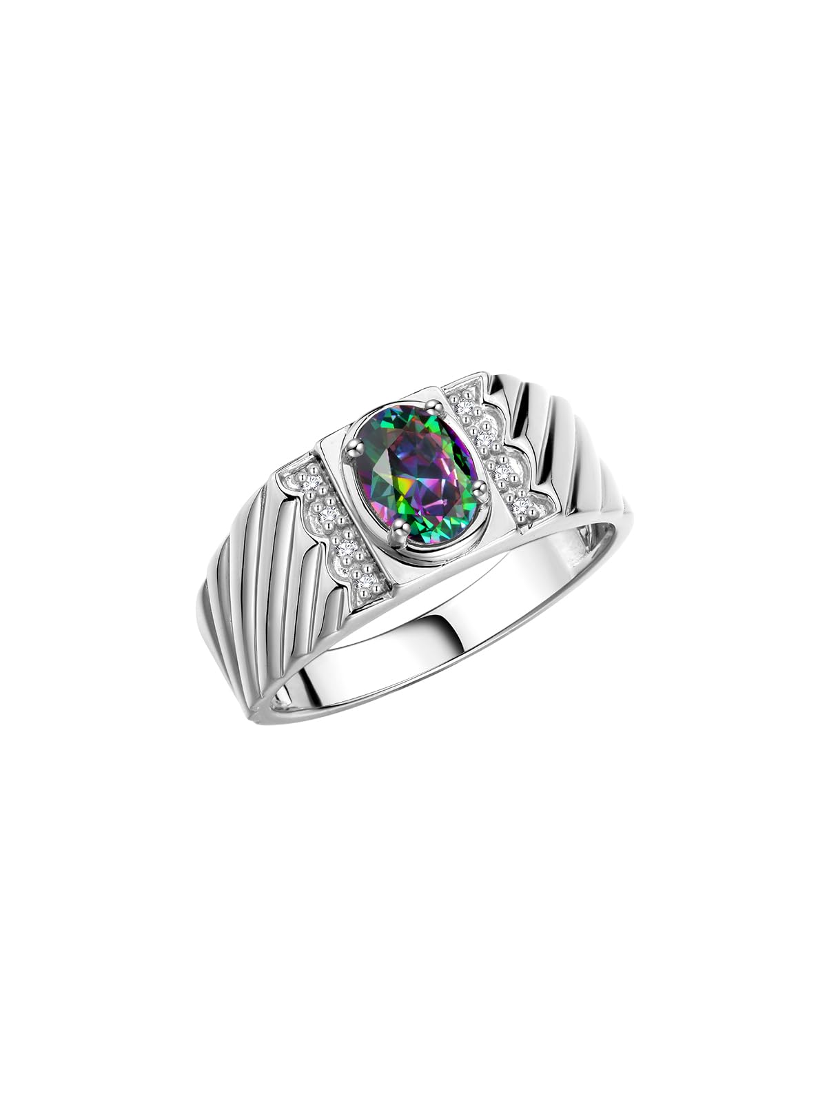 Rylos Sterling Silver Classic 8X6MM Oval Alexandrite Gemstone & Sparkling Diamond Ring - Birthstone Jewelry for Men -Size 11