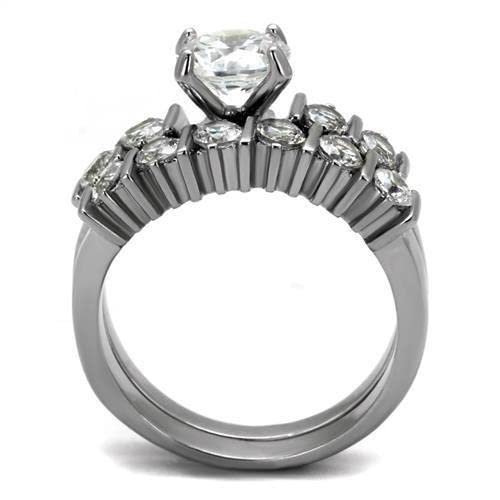 Zawadee TK2869 - High Polished (no Plating) Stainless Steel Ring with AAA Grade CZ in Clear Size 7