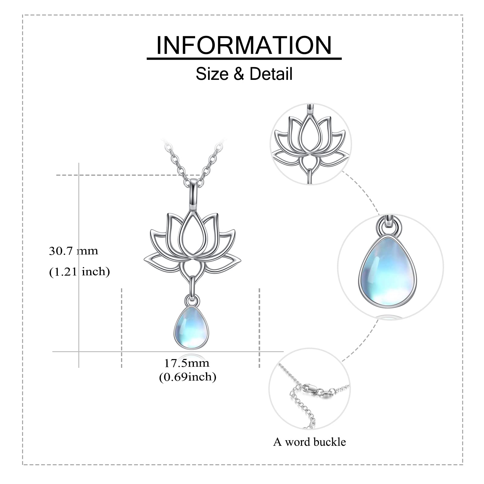 URONE Lotus Flower Pendant Necklace for Women Sterling Silver Simulated Moonstone Yoga Jewelry Gift