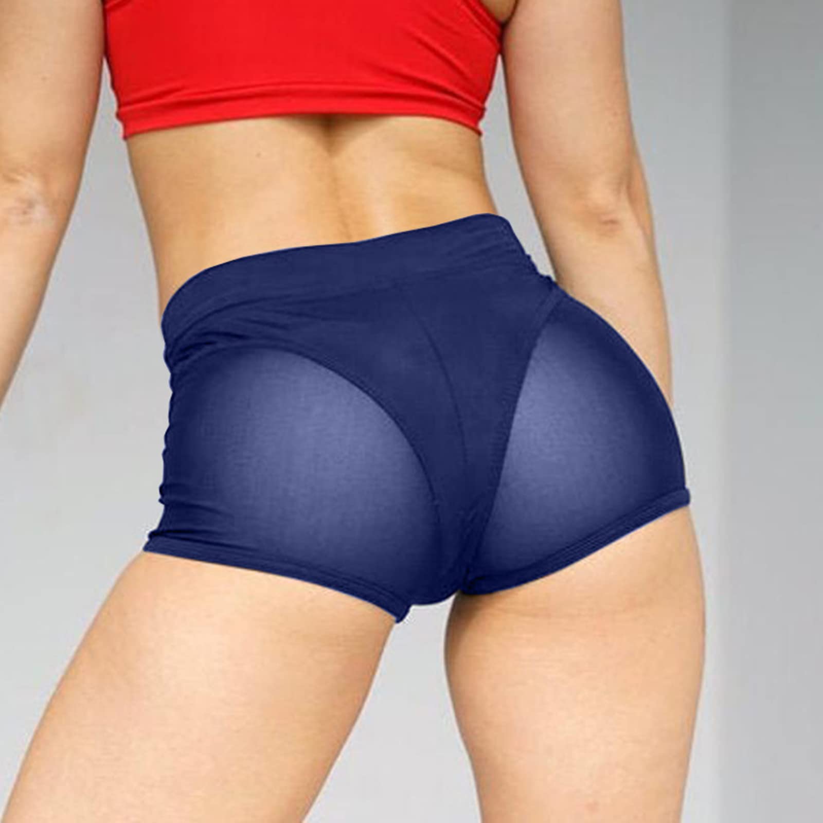 Womens High Waist Booty Shorts Gym Workout Mesh Hot Pants Butt Lifting Sports Leggings Blue Large
