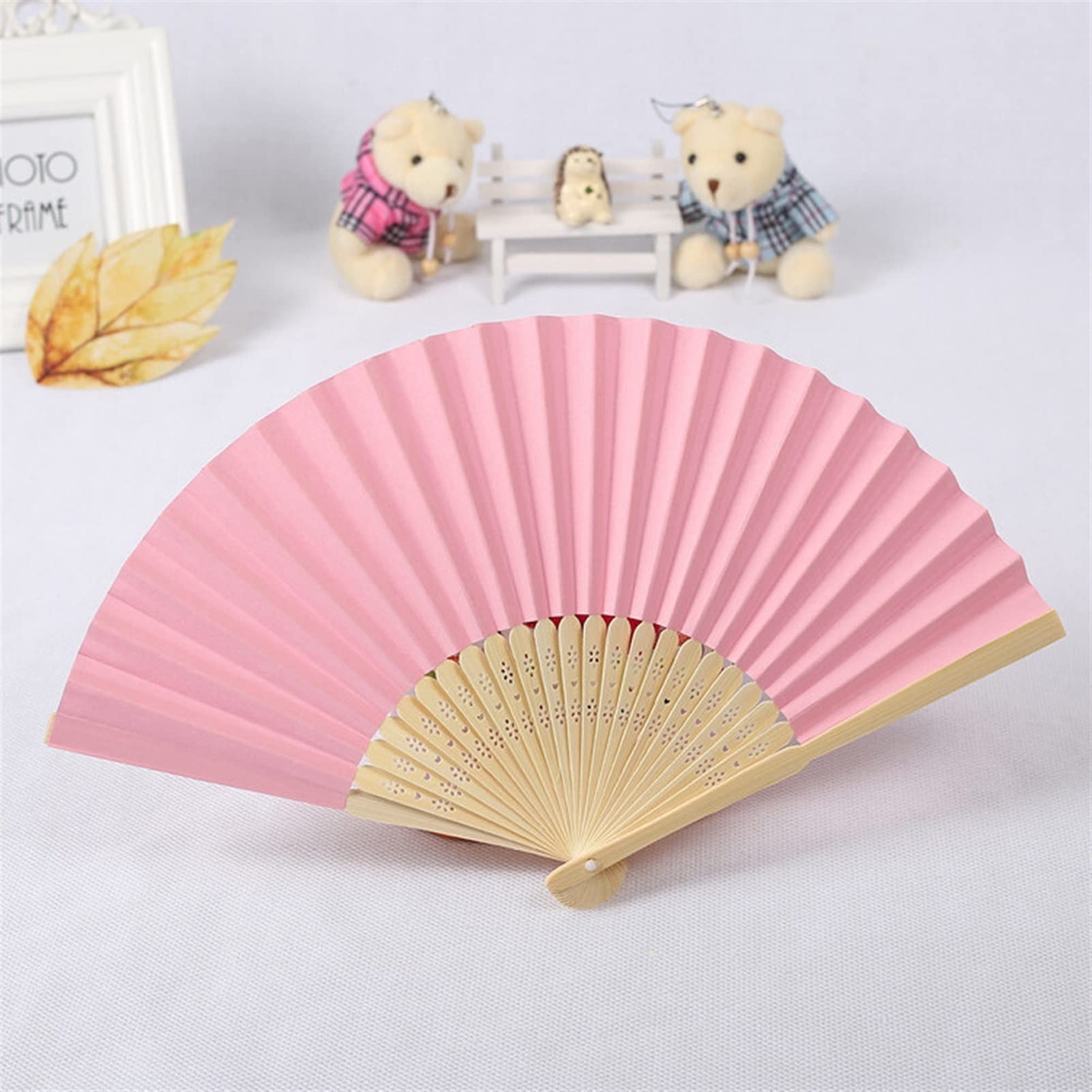 Xinbalove Hand Folding Fans Chinese Tai Chi Folding Fan Hand Held Fan Folding Paper Fan Summer Pattern Folding Dance Wedding Party Lace Silk Folding Hand Held Solid Color Fan ( Color : Hot Pink )