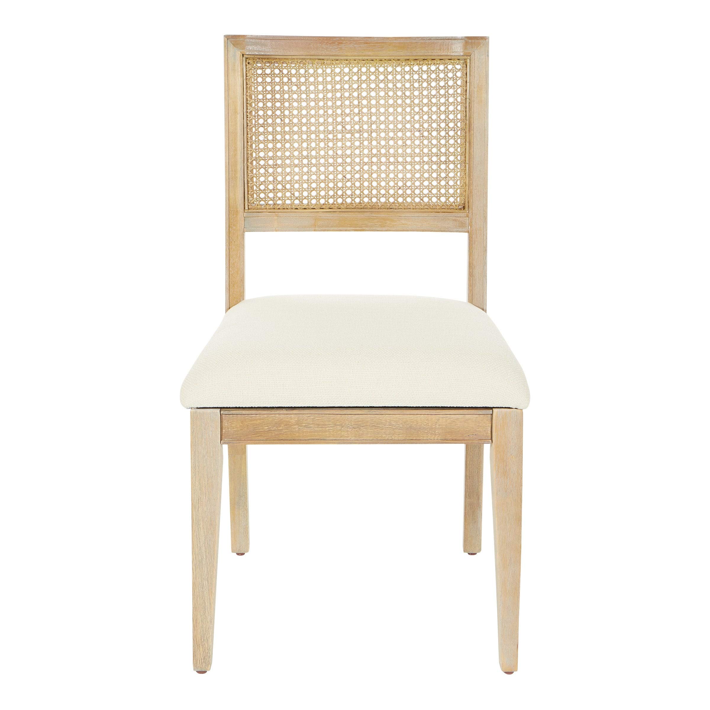 OSP Home Furnishings Alania Wood Dining Accent Chairs with Cane Back and Padded Seat, 2-Pack, Linen Fabric with Coastal Wash Frame