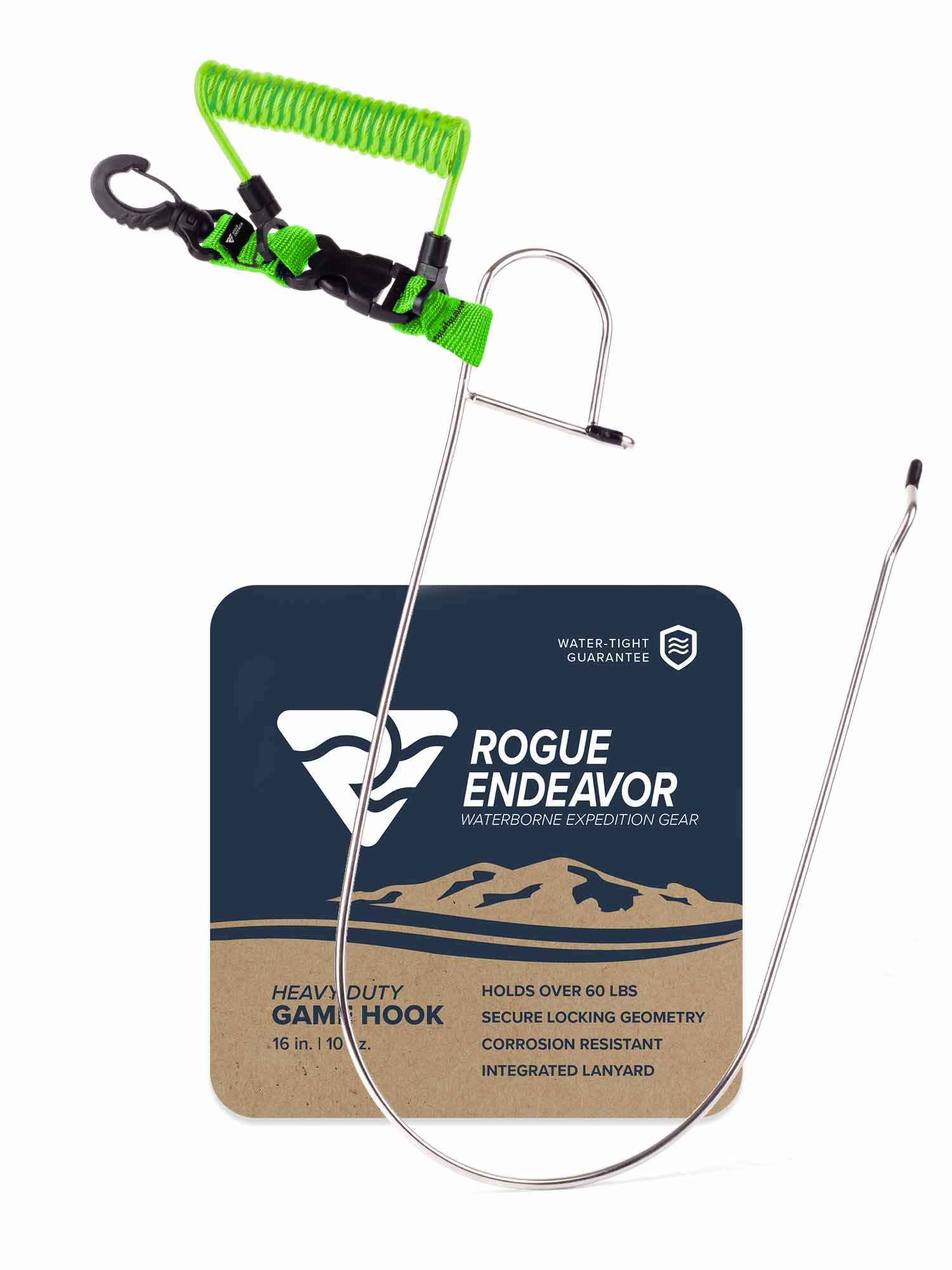 Rogue Endeavor Large, Heavy Duty Stainless Steel Game Clip Fish Stringer System + Stainless Core Coiled Lanyard. Designed for Kayak Fishing & Spearfishing. All Fish Species (Heavy Duty - Yellow)