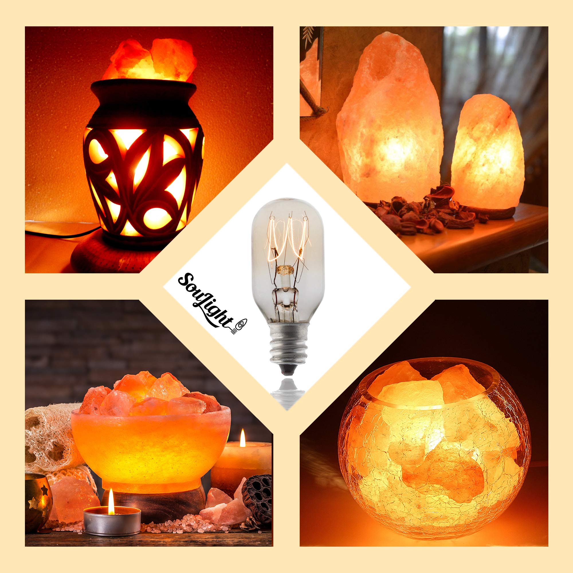 Salt Rock Lamp Bulb 8 Pack 15 Watt Replacement Bulbs for Himalayan Salt Lamps & Baskets, Scentsy Plug-in & Wax Warmers, Night Lights. T20 E12 Socket with Candelabra Base, Clear