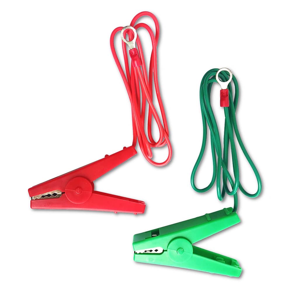 QMARK 2 Pack Electric Fence Jumper Leads Cable with Crocodile Clip,Fencing System Wire, Energizer Connector,Solar Electric Fence Connector Green and Red New Version(O-Terminal)