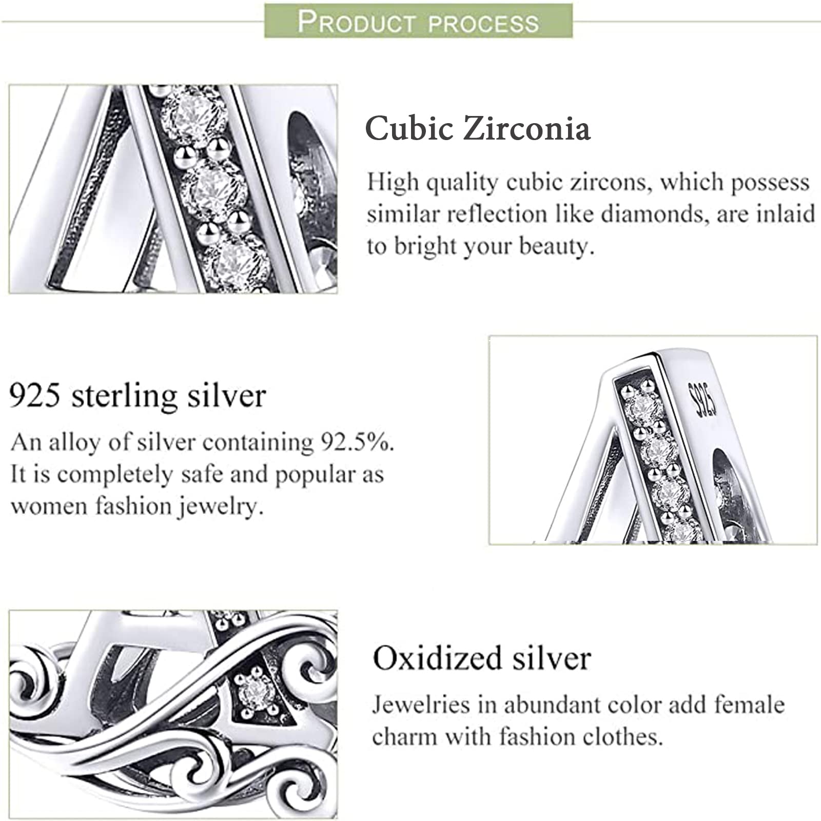 XinYouZhi Initial A-Z Letter Beads 925 Sterling Silver Alphabet Dangle Charms with Cubic Zirconia