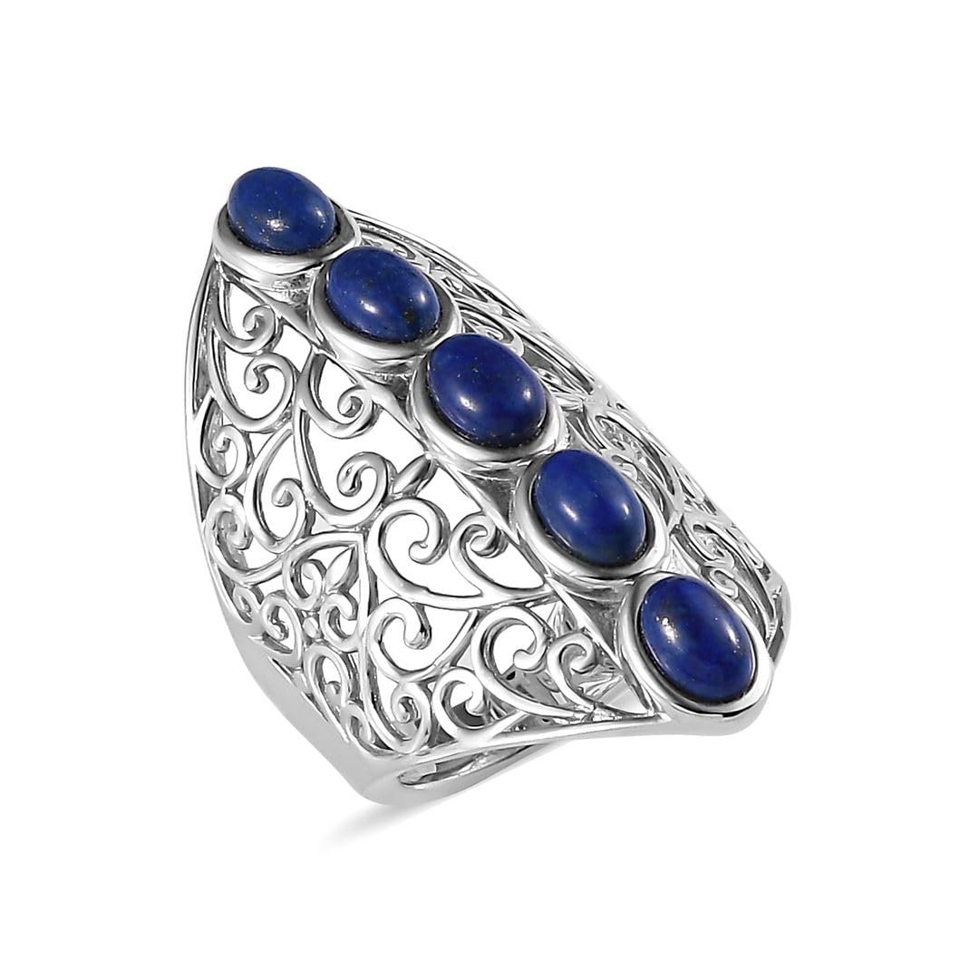 Shop LC Platinum Plated 5 Stone Lapis Lazuli Ring for Women Openwork Statement Jewelry Birthday Gifts for Women