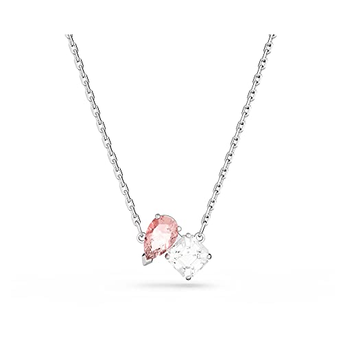 SWAROVSKI Attract Soul Necklace with Square Cut Clear and Pink Crystal on a Rhodium Plated Setting with Matching Chain