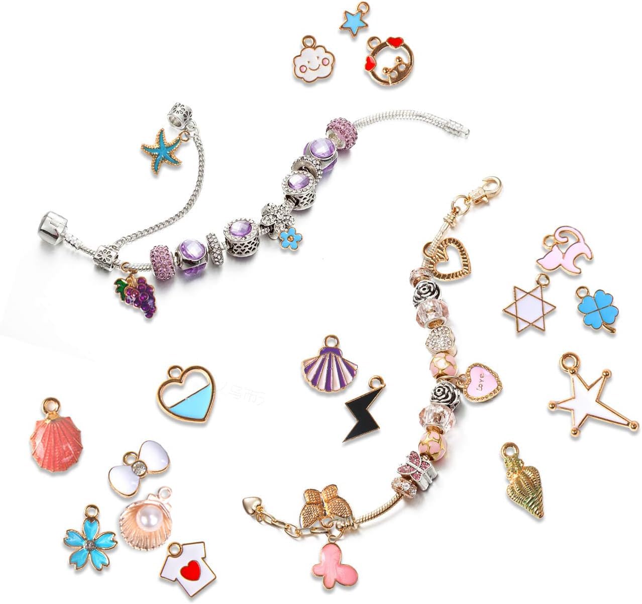 SANNIX 110pcs Assorted Gold Plated Enamel Pendants Necklace Bracelet Charms for Jewelry Making