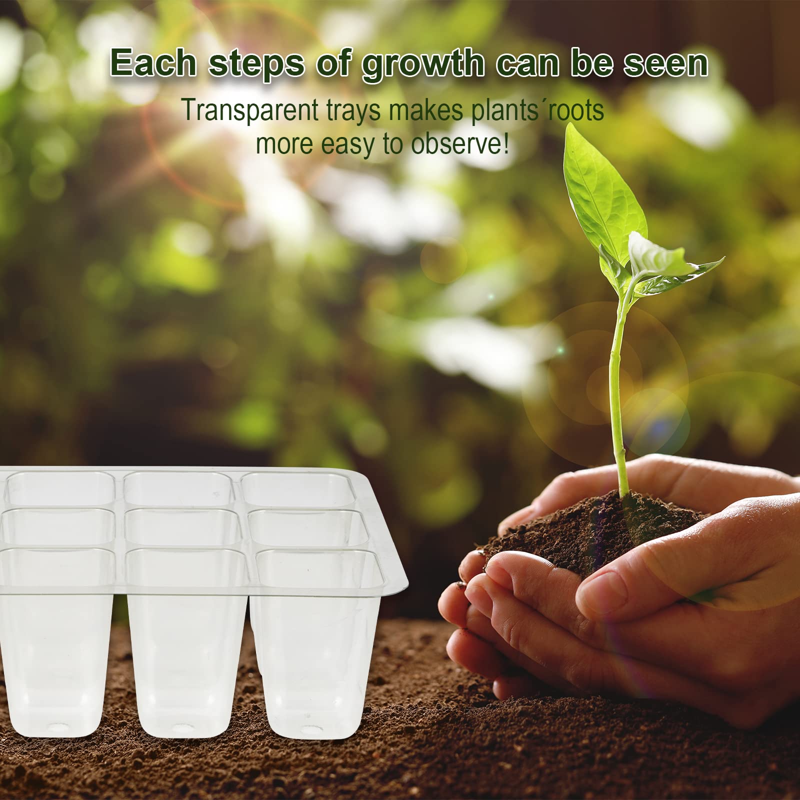 PONGJA 12 Packs Seed Starter Tray Seedling Tray (12 Cells per Tray) Humidity Adjustable Plant Starter Kit with Dome and Base Grow Trays for Seeds Growing Starting (6 Green & 6 Black)