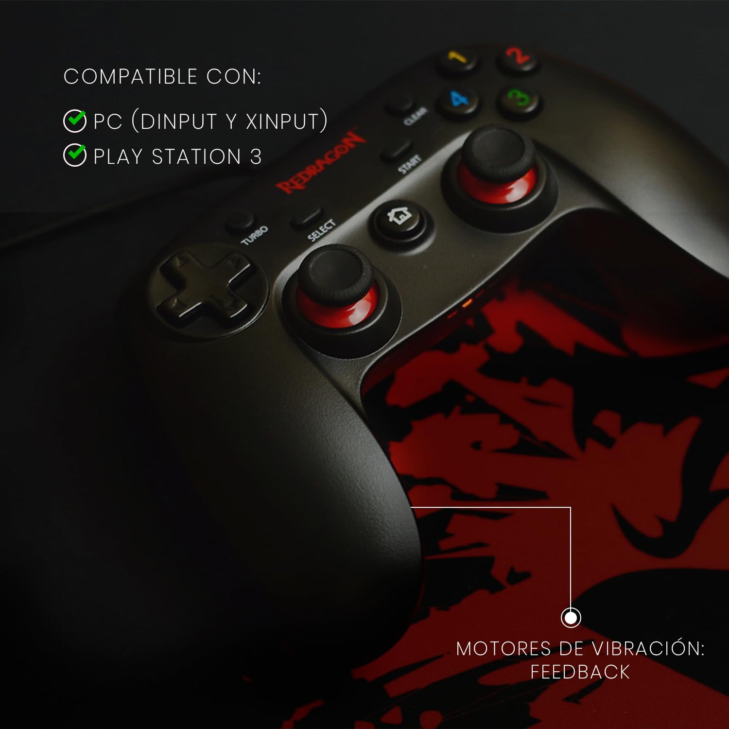 Redragon G807 Gamepad, PC Game Controller, Joystick with Dual Vibration, Saturn, for Windows PC, PS3, Playstation, Android, Xbox 360 (Black, Wired)