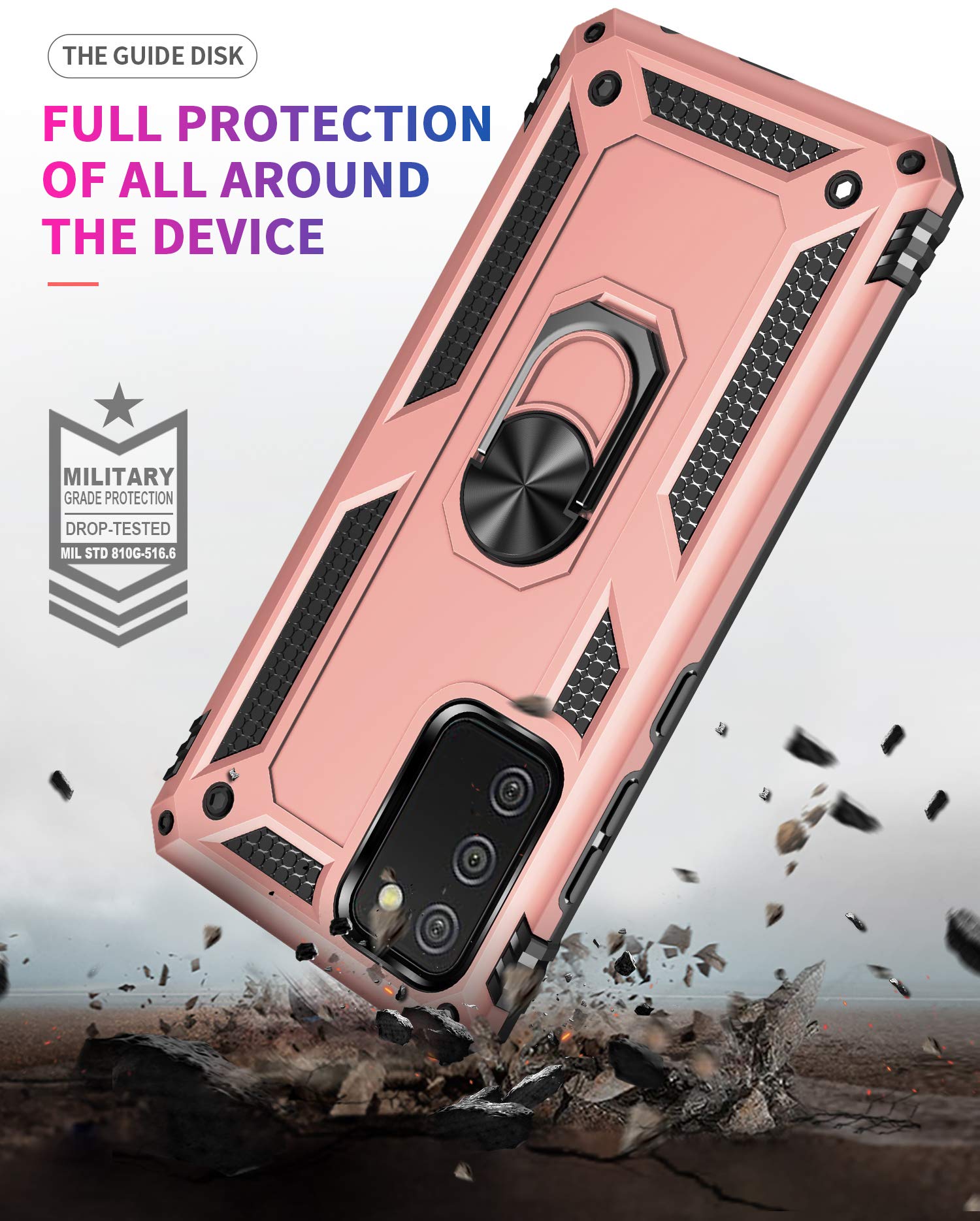 SKTGSLAMY for Galaxy A02S Phone Case,Galaxy A02S Case with Screen Protector,[Military Grade] 16ft. Drop Tested Cover with Magnetic Kickstand Car Mount Protective Case for Samsung A02S, Rose Gold