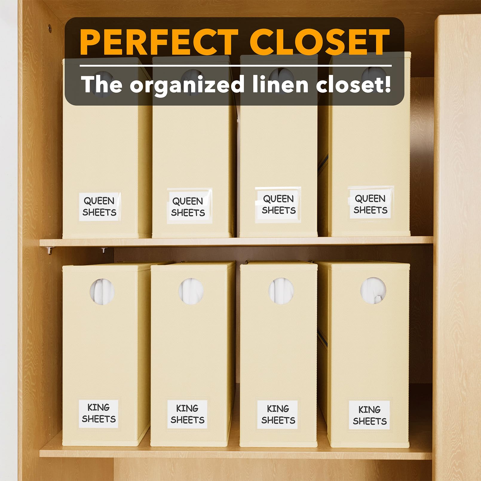SpaceAid 8 Pack Bed Sheet Organizers and Storage, Foldable Sheet Organizer for Linen Closet, Sheets Set Folder Keeper with Window XL (Queen & King Size) Organizing Bedding Container, Beige