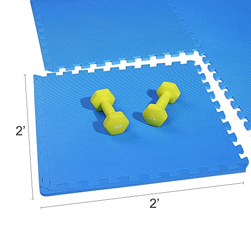 Signature Fitness Puzzle Exercise Mat with EVA Foam Interlocking Tiles for MMA, Exercise, Gymnastics and Home Gym Protective Flooring, 1/2" Thick, 48 Square Feet, Blue