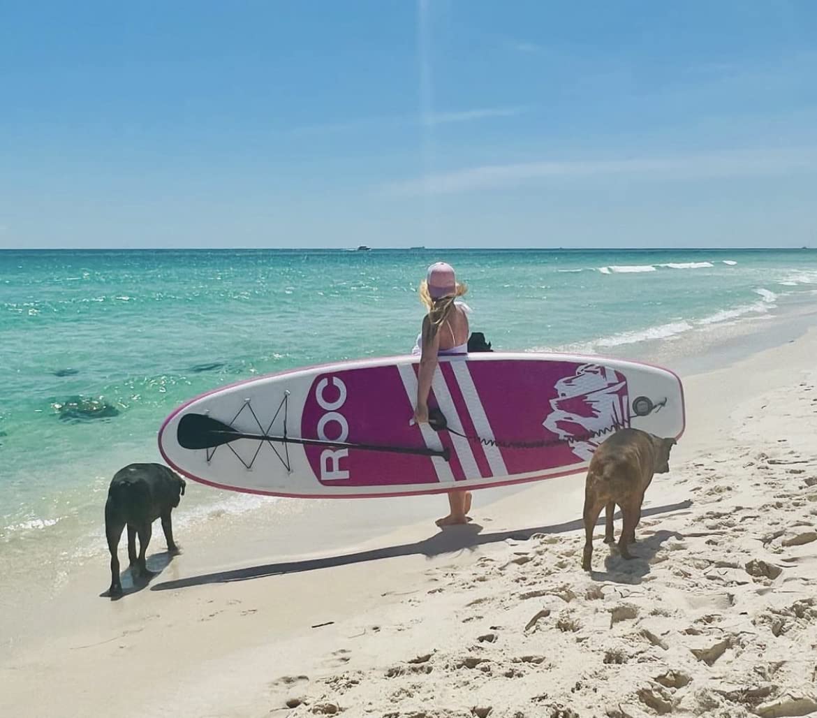 Roc Inflatable Stand Up Paddle Boards with Premium SUP Paddle Board Accessories, Wide Stable Design, Non-Slip Comfort Deck for Youth & Adults (Pink-Pink)