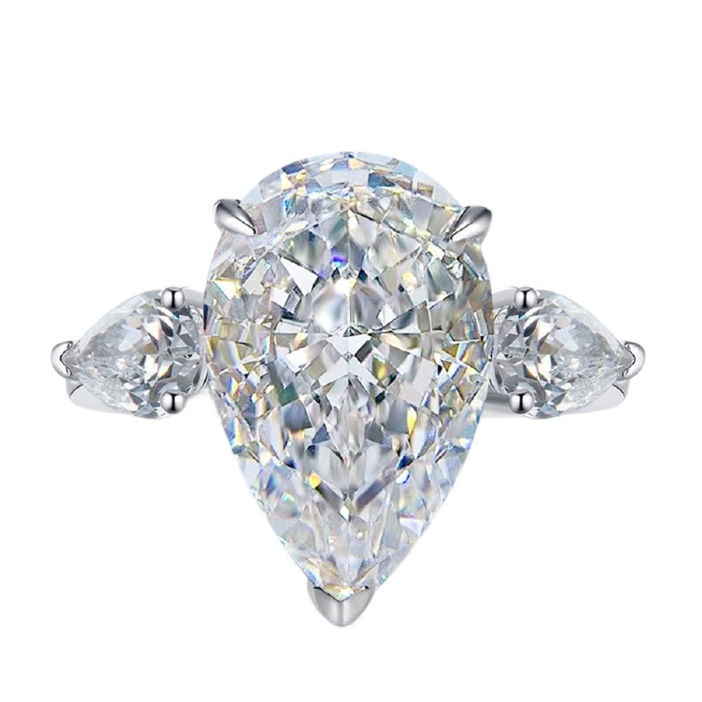 SCHZBSP S925 Sterling Silver Shiny Drop Diamond Engagement Ring Exquisite pear-Shaped Cut Cubic Zirconia Ring Fashion CZ Diamond Ring Eternal Wedding Ring Luxury Women's Ring (6)