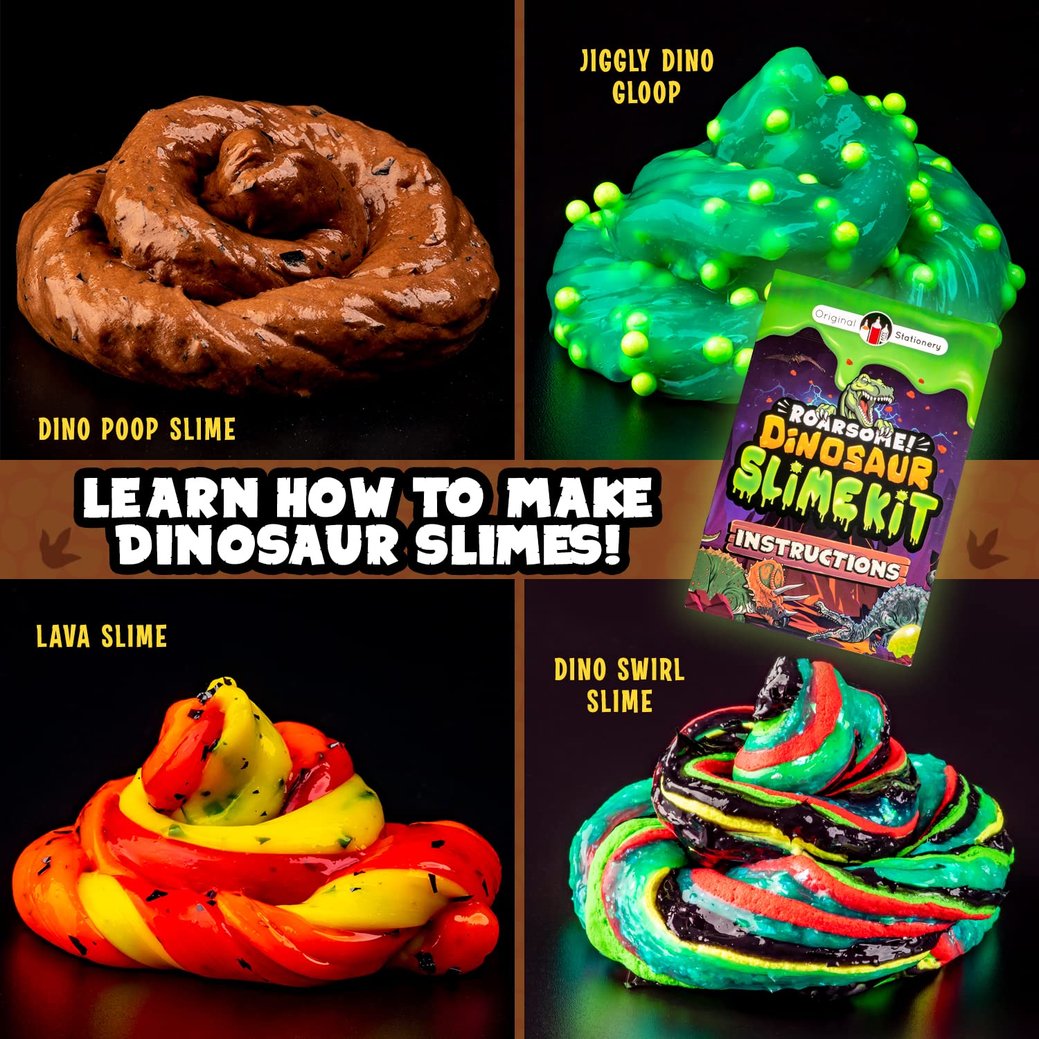 Original Stationery Dinosaur Slime Kit, Glow in The Dark Slime Making Kit to Create Fun Slime for Boys and Dino Poop Slime for Kids, Great Gift Idea