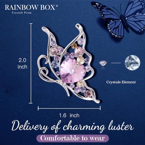 RAINBOW BOX Butterfly Brooch,Purple Crystal with Rhinestone Women's Brooches & Pins