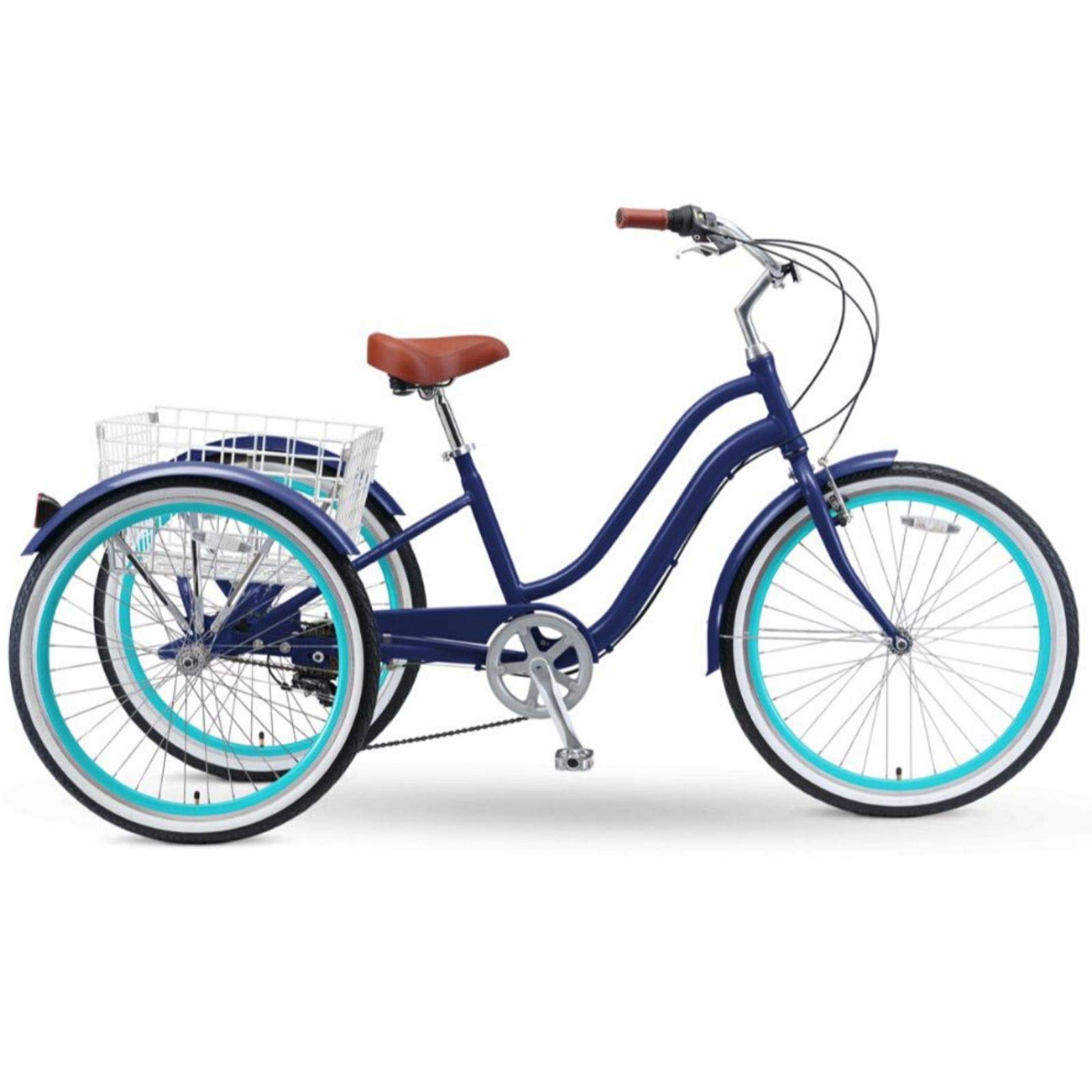 sixthreezero EVRYjourney 26 Inch 7-Speed Hybrid Adult Tricycle with Rear Basket, Navy, One Size (630333)