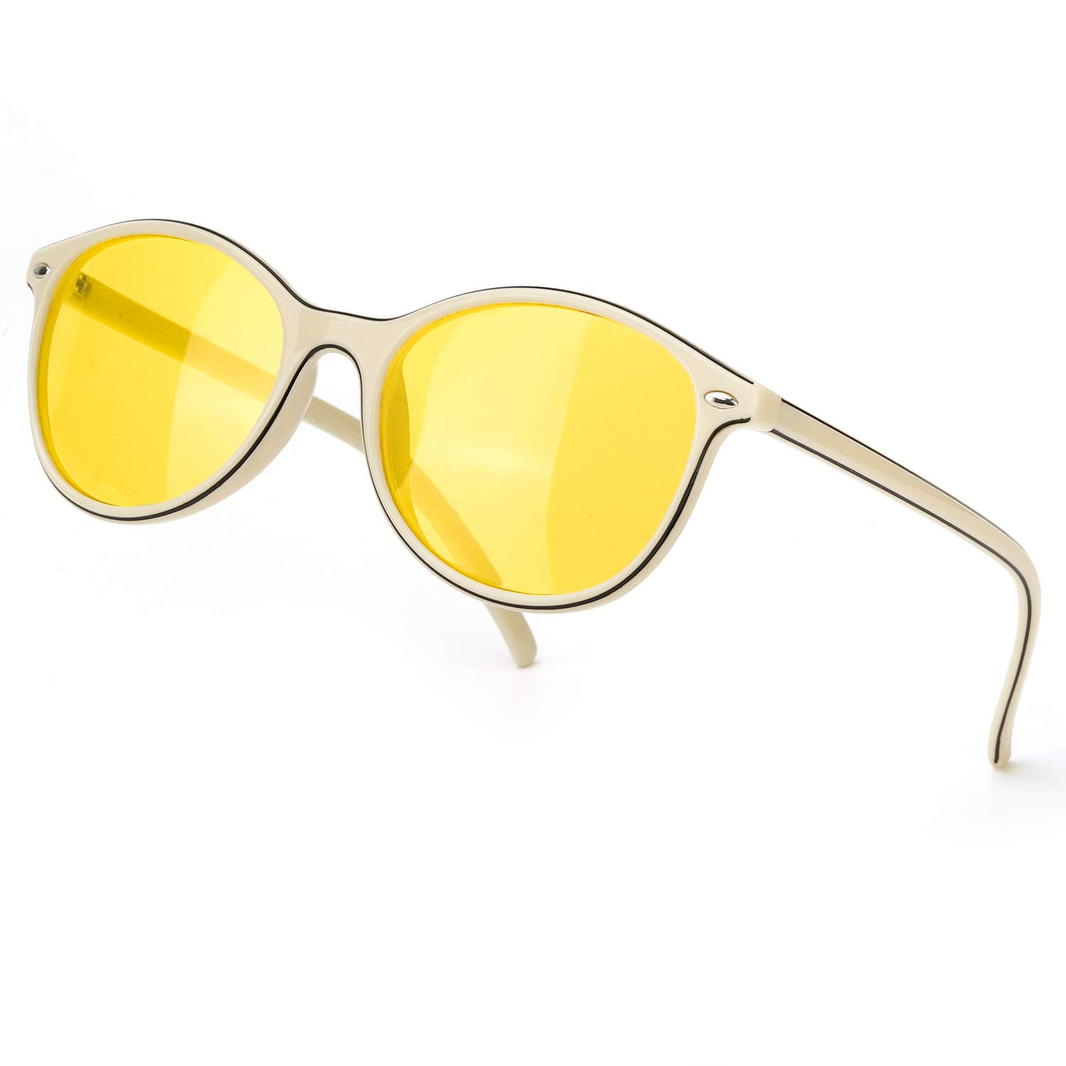 TJUTR Women's Polarized Night-Driving Glasses - HD Night-Vision Yellow Lens Reduce Glare Safety Nighttime (Beige Frame/Yellow Night-Vision Lens)