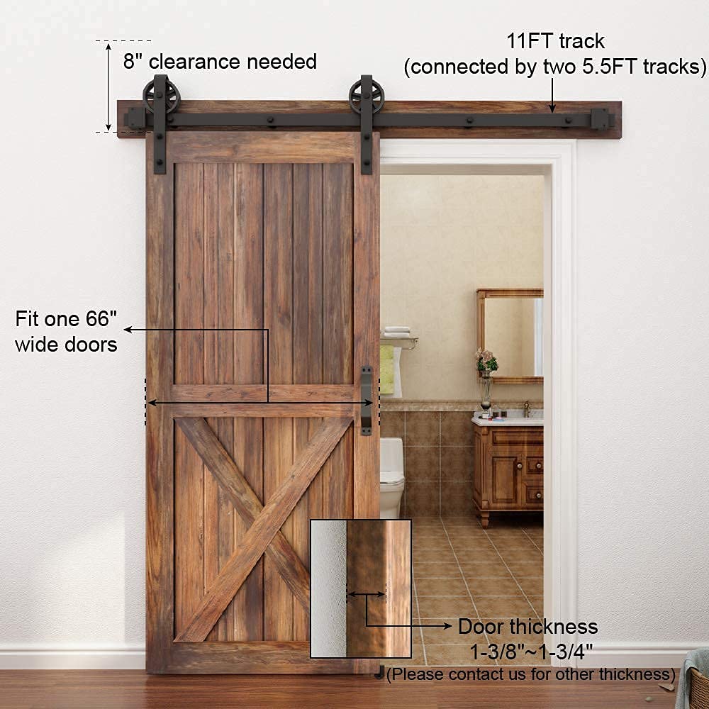 WINSOON 11FT Single Wood Sliding Barn Door Hardware Kit with 1pc Barn Door Handle Set