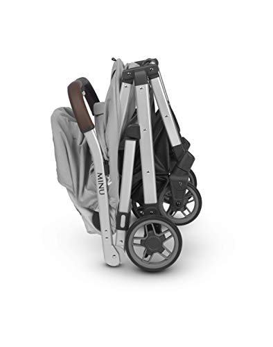 UPPAbaby Minu Stroller - Devin (Light Grey Melange/Silver/Chestnut Leather) + Minu Infant Car Seat Adapter for MESA + Mesa Infant Car Seat - Jordan (Charcoal Melange)