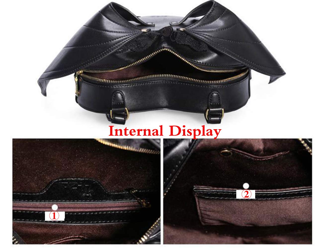Rullar Punk Women Backpack Victorian Wings PU Daypack Rucksack Purse Gothic Lace Shoulder Bag Black