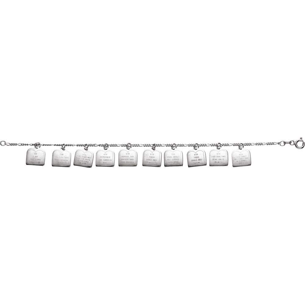 Solid 925 Sterling Silver Ten Commandments Charm Bracelet 7"