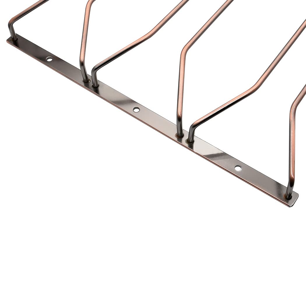zoohot Wine Glass Rack - Under Cabinet Stemware Wine Glass Holder Glasses Storage Hanger Metal Organizer for Bar Kitchen Red Copper (3 Rows, 1 Pack)