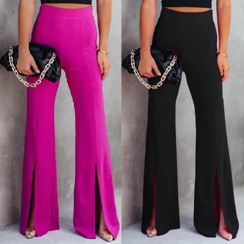Women Bootcut Yoga Pants Casual High Waist Split Hem Bootleg Leggings Wide Leg Work Pants Rose Red