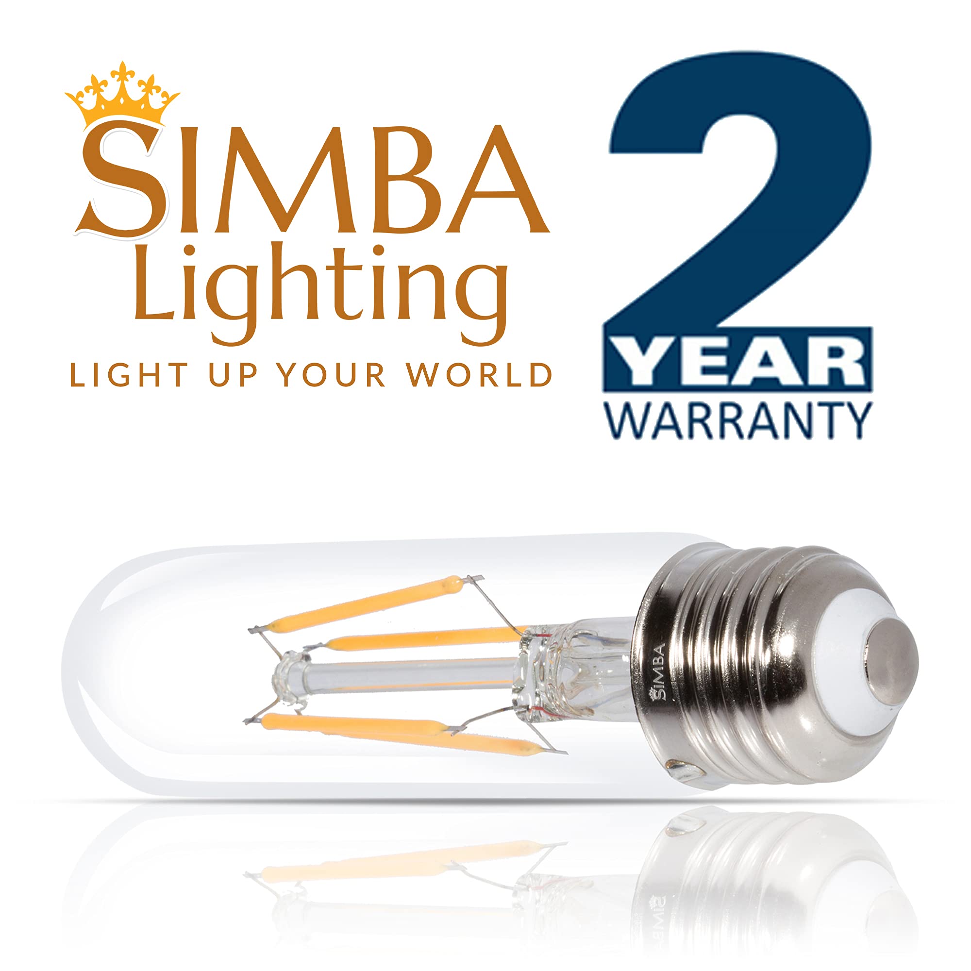 Simba Lighting LED T10 Tubular Edison Filament Light Bulbs (3 Pack) 4W Dimmable 40W Equivalent 120V for Cabinet Display, Piano Lamps, Clear Glass Decorative, Standard Medium E26 Base, Warm White 2700K