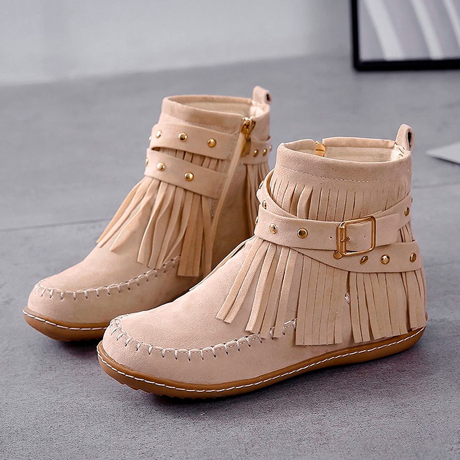 Womens Sandals, Womens Booties and Ankle Boots Women Cute Boots Beige Boots Low Wedge Booties Leather Cycling Boots Womens Motorcycle Boots