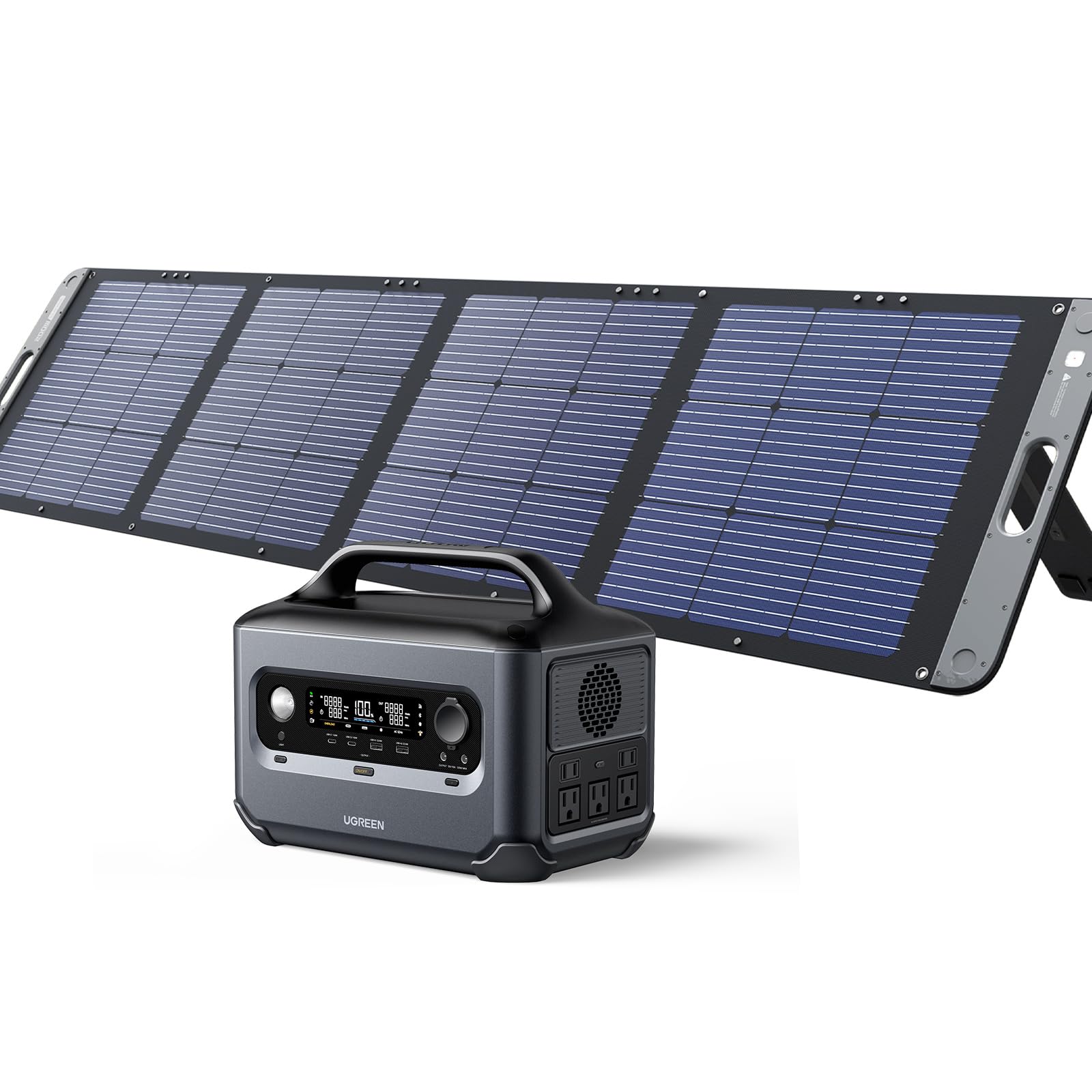 UGREEN Solar Generator PowerRoam 600 Portable Power Station with 200W Solar Panel, 680Wh LiFePO4 Battery, Fast Charging, 5 AC Outlets, Generators for Outdoor Camping/Home Backup/RVs