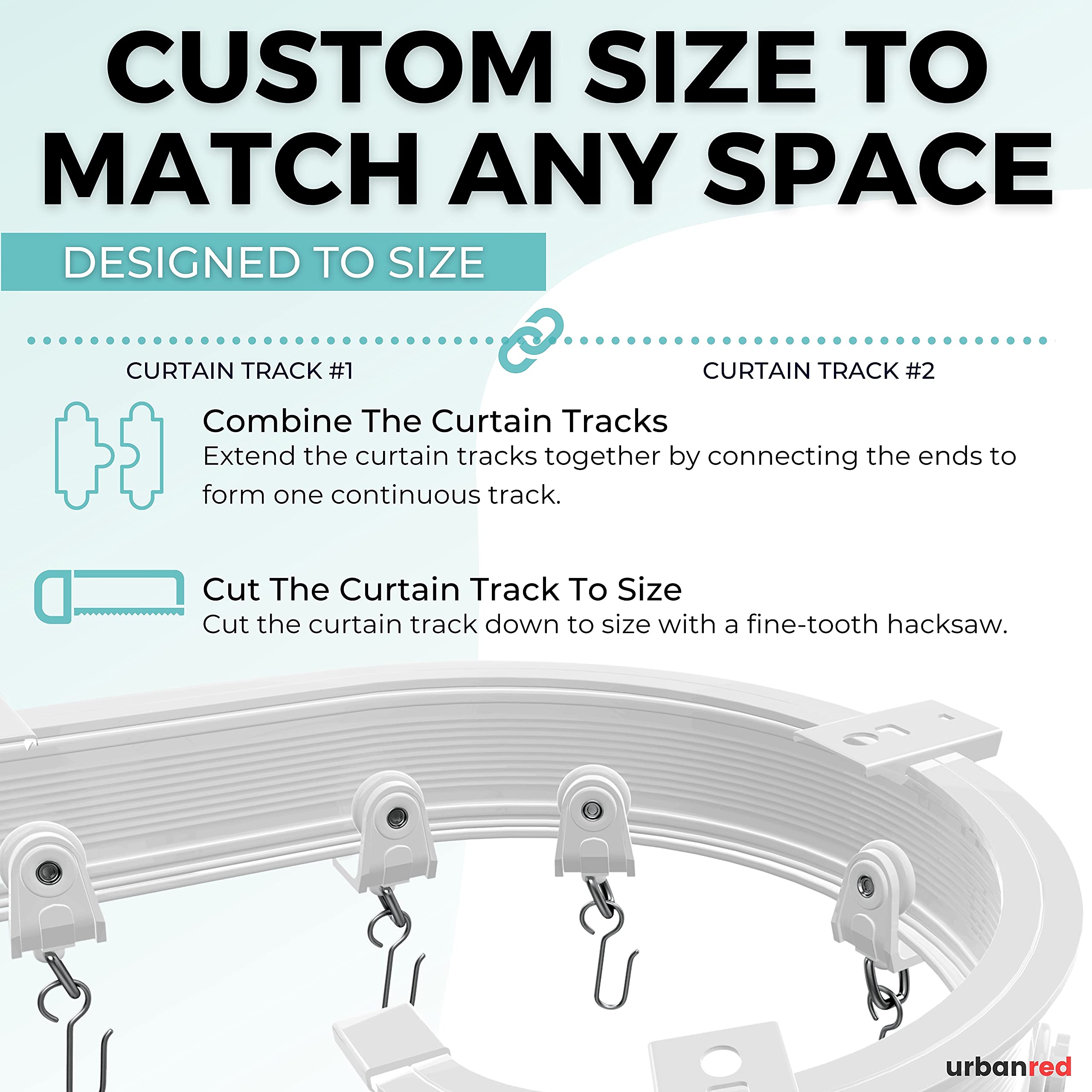 UrbanRed Flexible Bendable Ceiling Curtain Track, 22.9FT (7m), Ceiling Mount for Curtain Rail with Track Curtain System, Room Divider, Ceiling Curtain Rod, RV Ceiling Track for Curtains, White