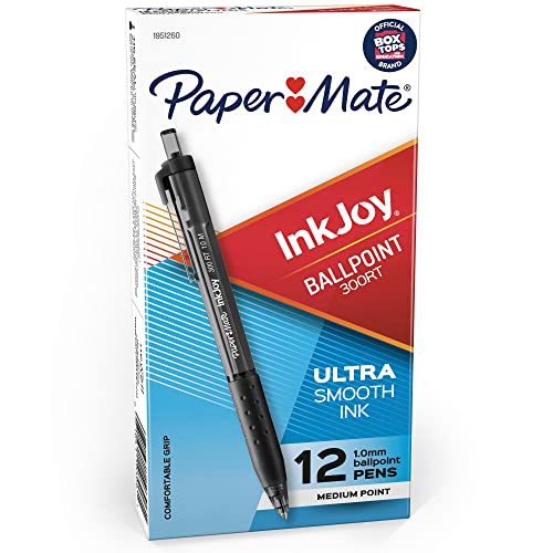 Paper Mate InkJoy 300RT Retractable Ballpoint Pens, Medium Point, Black, Box of 12